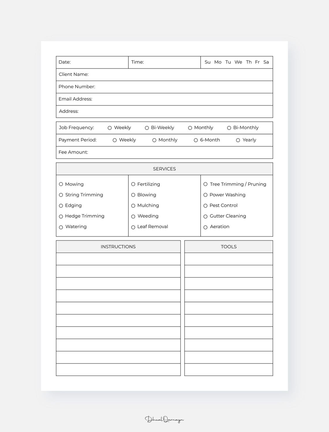 Lawn Care Client Log, Printable Landscaping Client Log, Track & Record ...