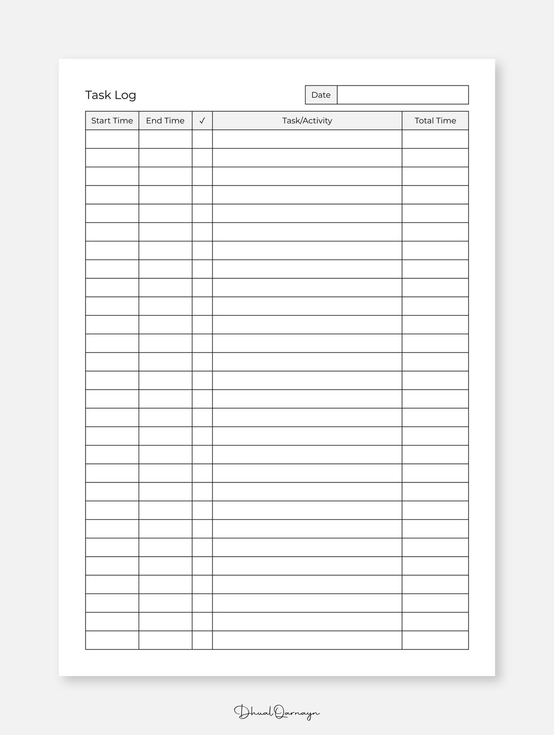 Daily Work Task Log Printable PDF, Time Management Tracker for ...