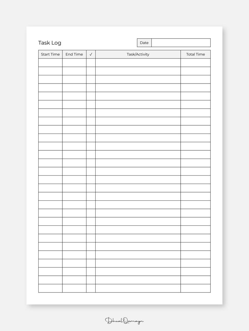 Daily Work Task Log Printable PDF, Time Management Tracker for ...