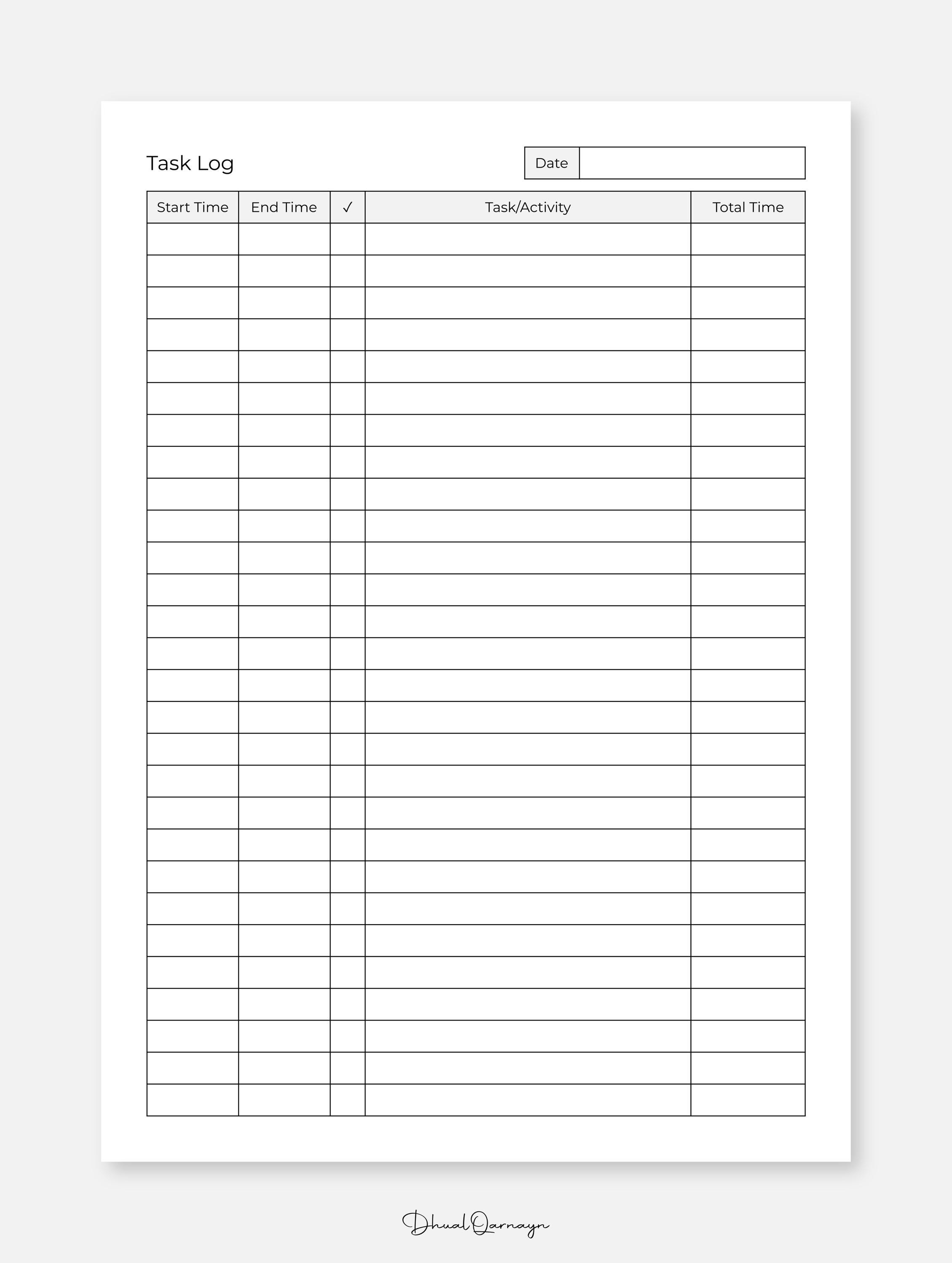 Daily Work Task Log Printable PDF, Time Management Tracker for ...