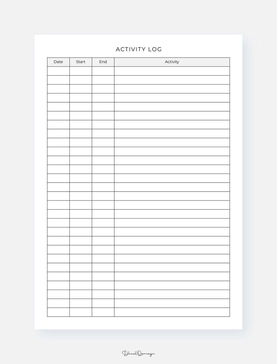 Activity Log, Productivity Log, Time Management Sheet, PDF, A4/letter ...