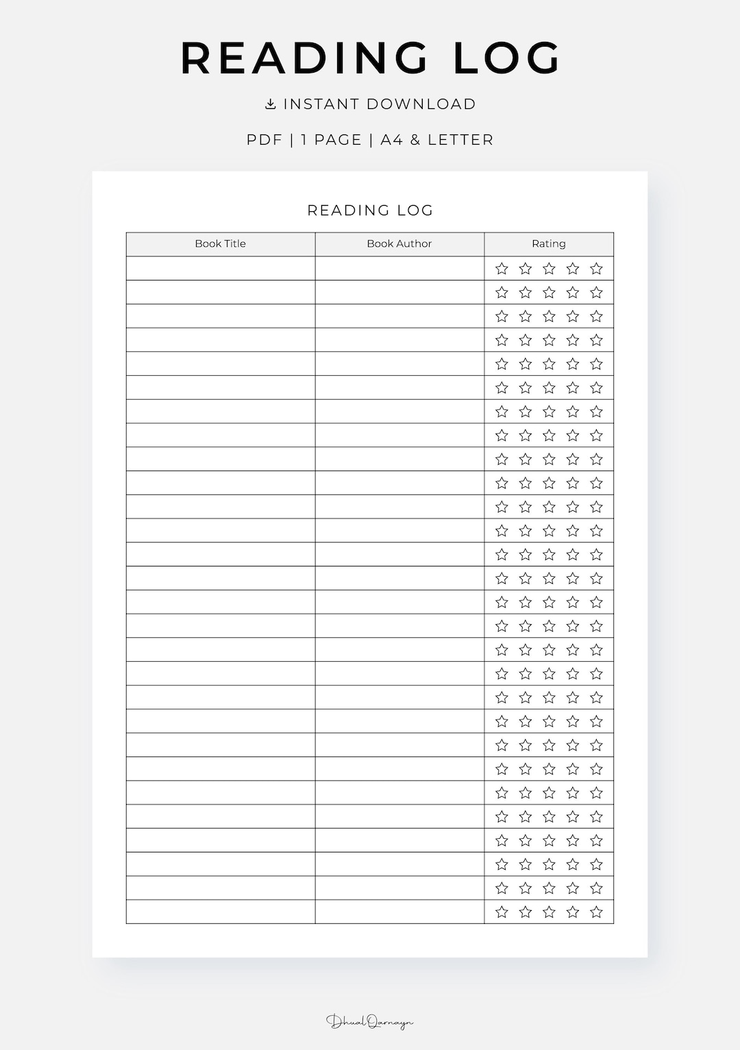 Printable Reading Log, Book Tracker, PDF, A4/letter, Instant Download ...