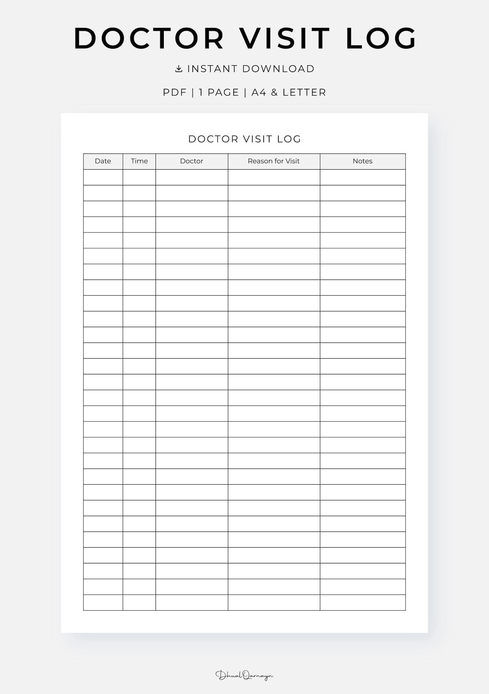 Doctor Visit Log, Printable Doctor Appointment Log, PDF, A4/letter ...