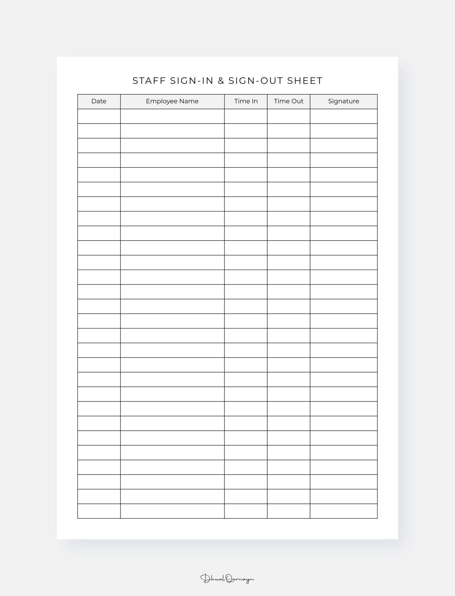 Staff Sign-in & Sign-out Sheet Printable, PDF, A4/letter, Instant ...