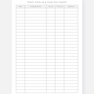 Staff Sign-in & Sign-out Sheet Printable, PDF, A4/letter, Instant ...