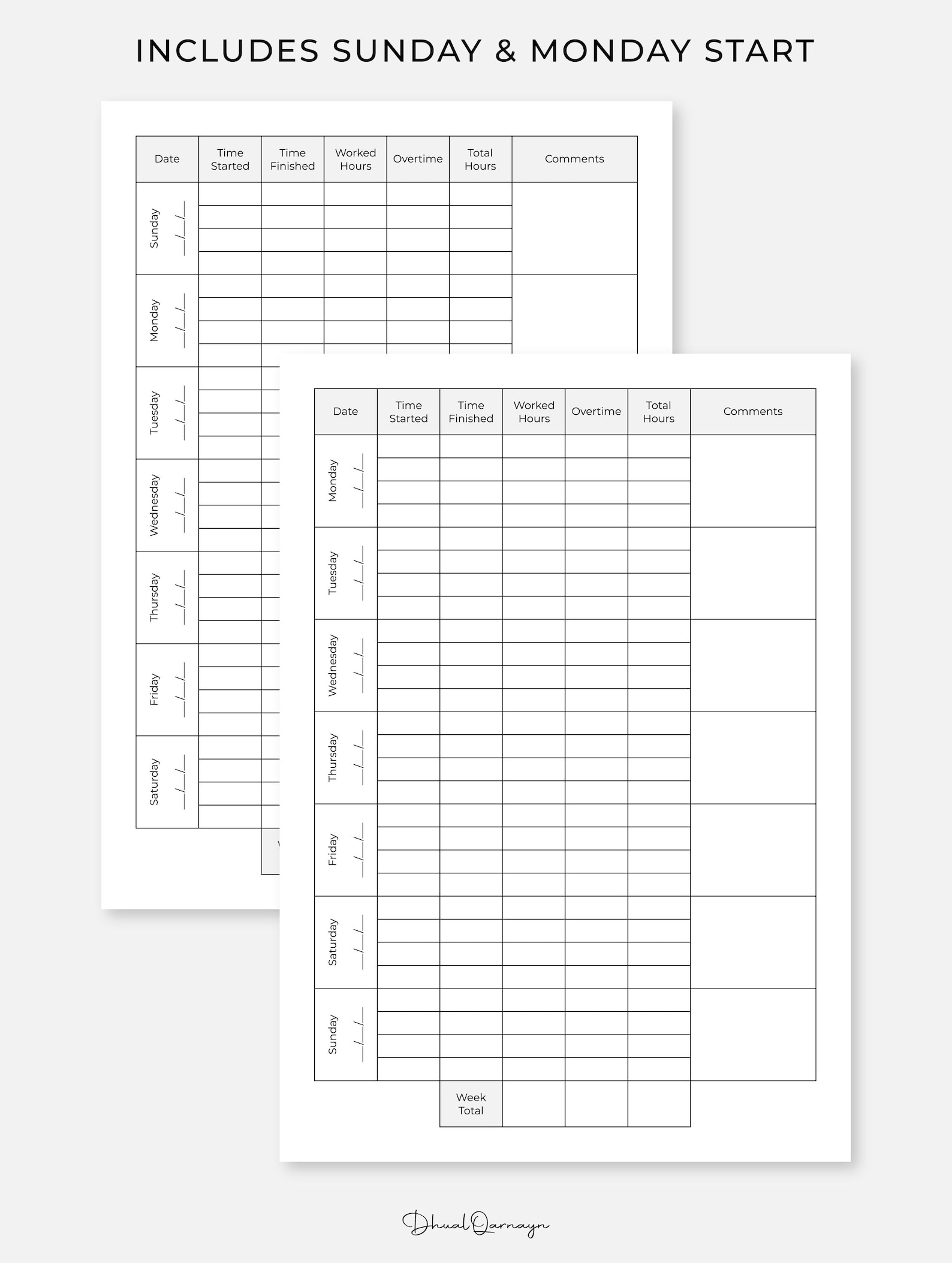 Work Hours Log Printable, Working Hours Tracker, Work Schedule Planner ...