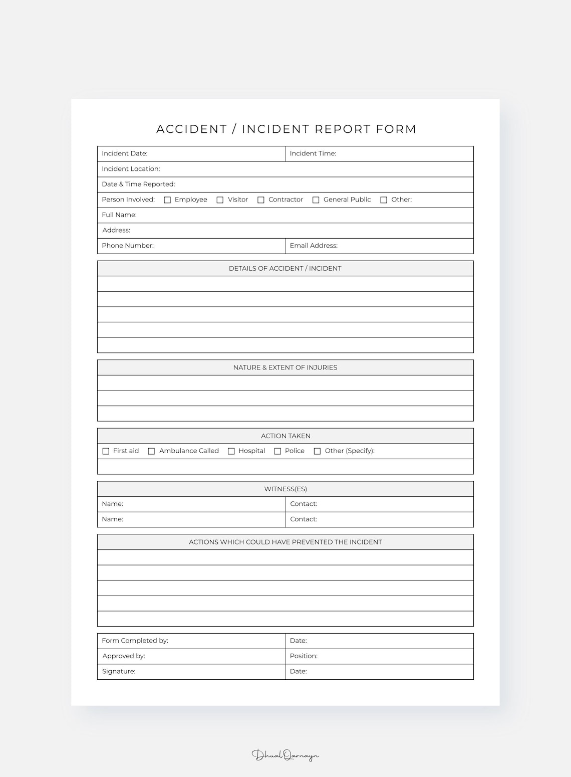 Printable Accident / Incident Report Form, Record All Incidents in Your ...