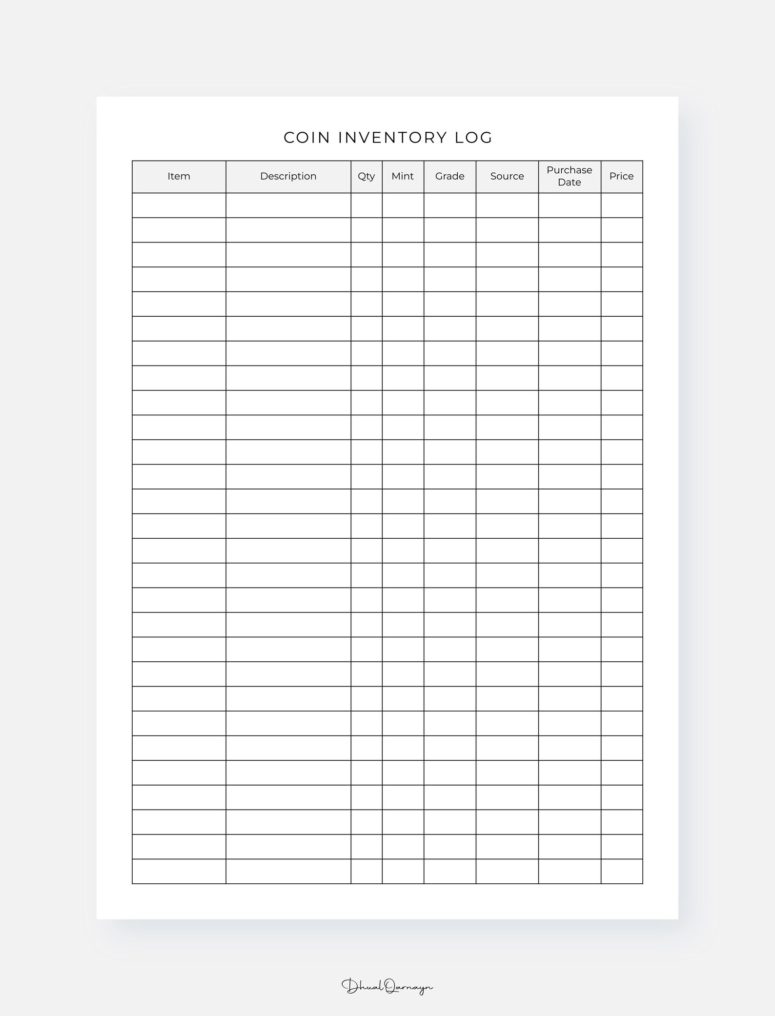 Coin Inventory Log, Printable Coin Collecting Log, PDF, A4/letter ...
