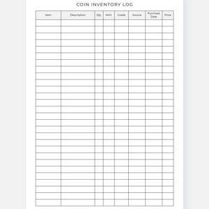 Coin Inventory Log, Printable Coin Collecting Log, PDF, A4/letter ...