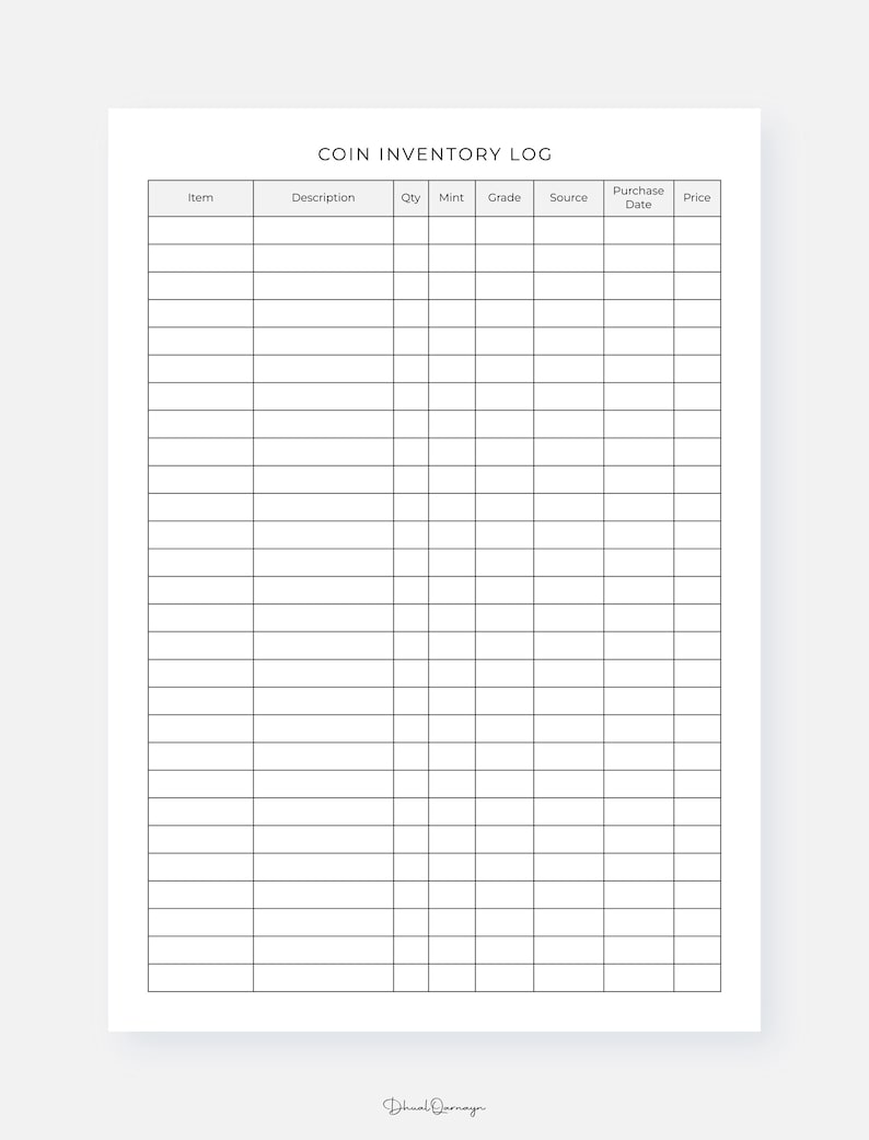 Coin Inventory Log, Printable Coin Collecting Log, PDF, A4/letter ...