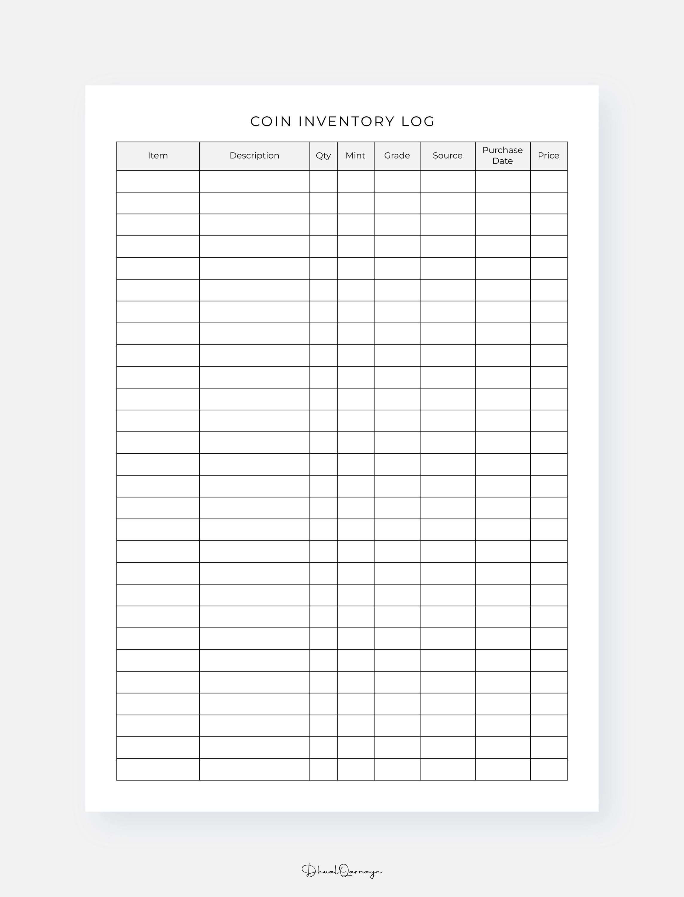 Coin Inventory Log, Printable Coin Collecting Log, PDF, A4/letter ...