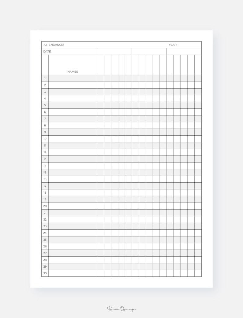 Attendance Tracker Printable PDF, Attendance Tracking Chart for ...