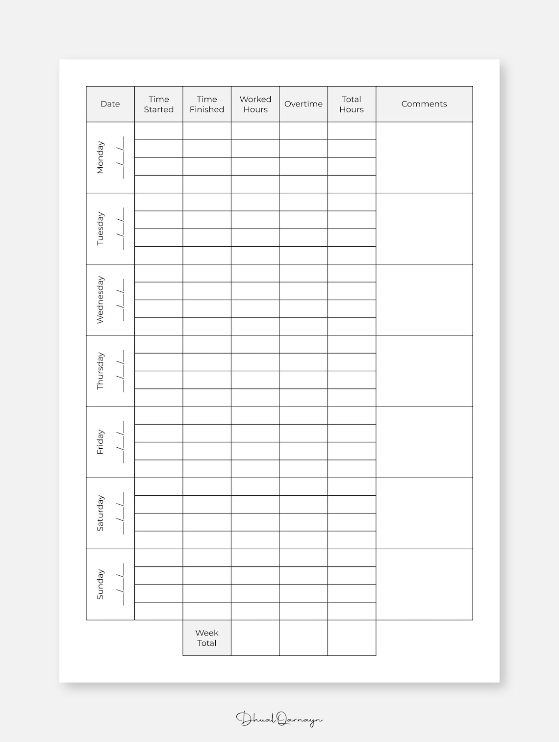 Work Hours Log Printable, Working Hours Tracker, Work Schedule Planner ...