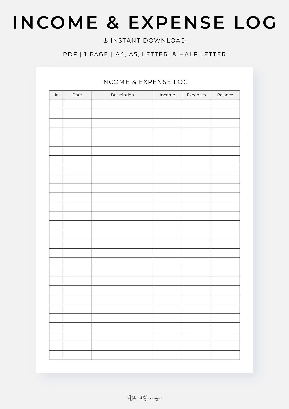 Income & Expense Log Printable, Income and Expense Tracker for Small ...