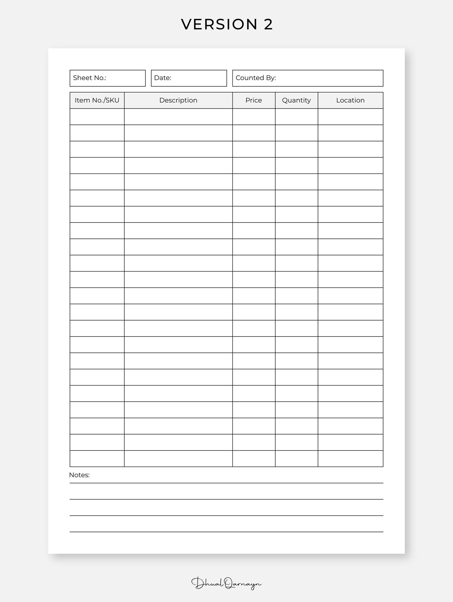 Inventory Log Printable, Simple Inventory Tracker for Small Business ...