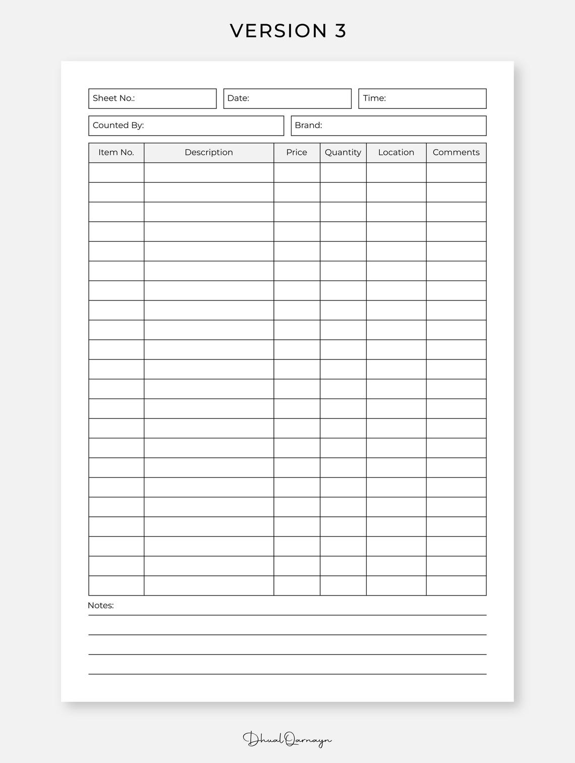Inventory Log Printable, Simple Inventory Tracker for Small Business ...