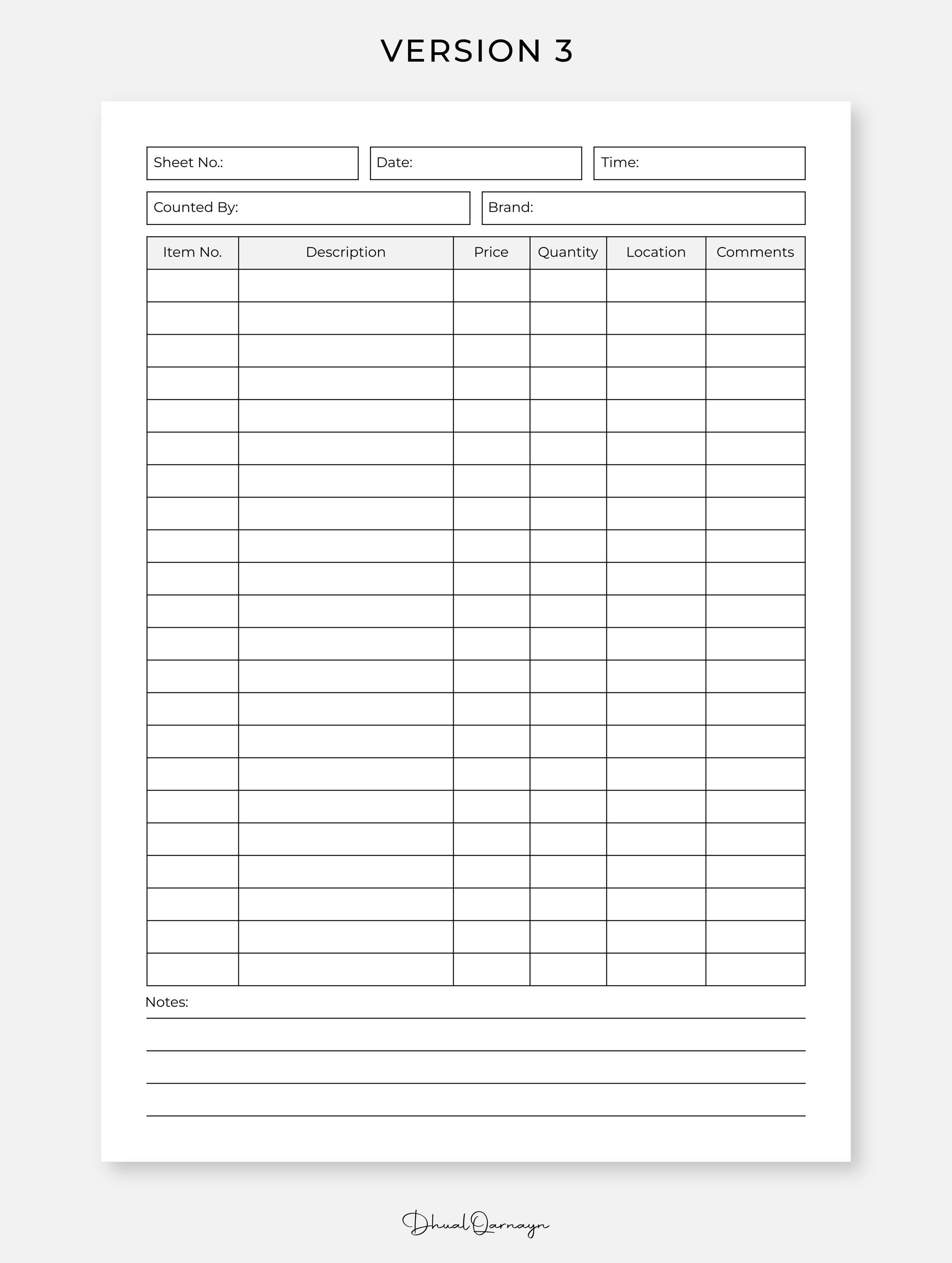 Inventory Log Printable, Simple Inventory Tracker for Small Business ...