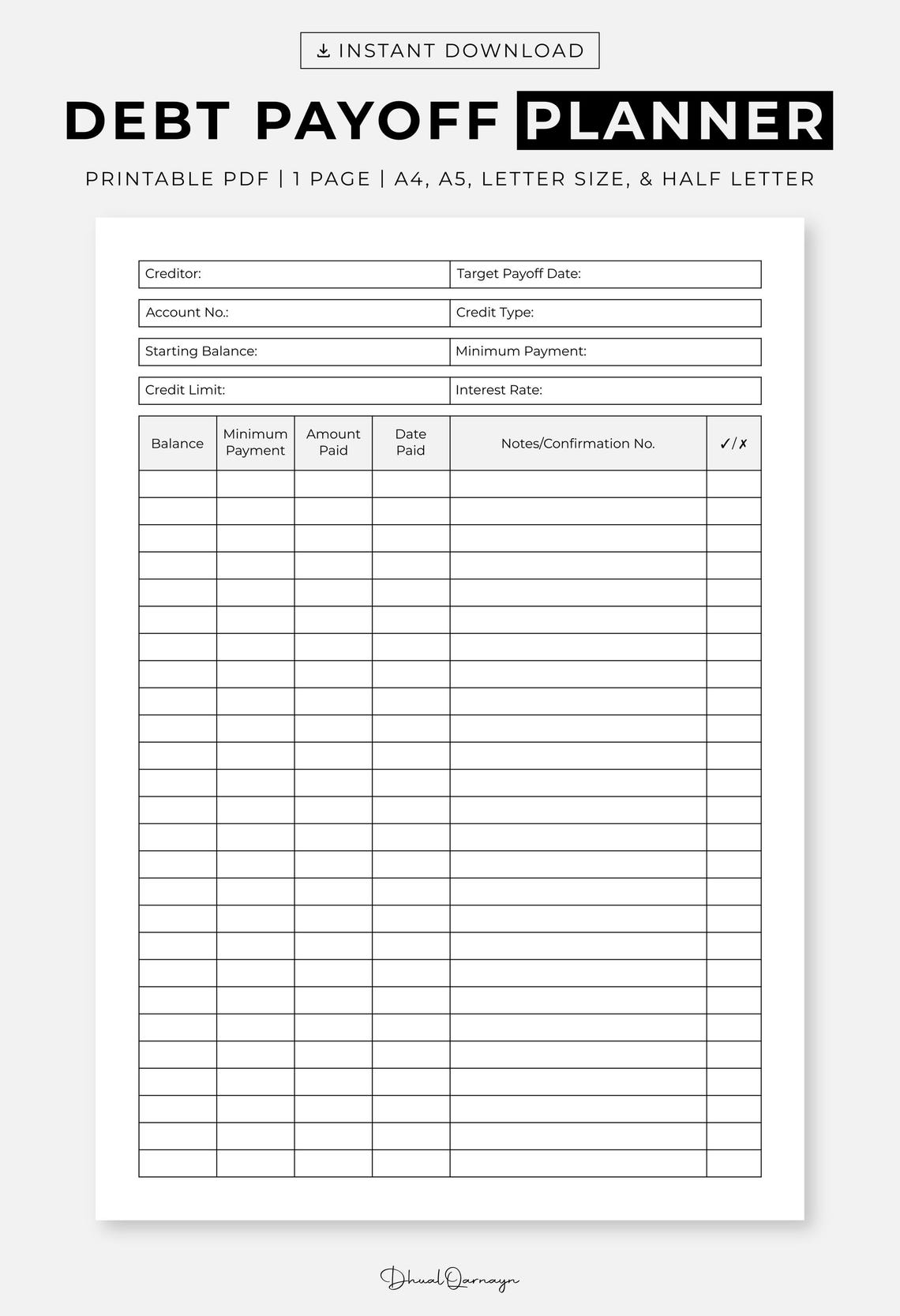 Debt Payoff Planner Printable, Debt Payoff Tracker, Debt Payment ...