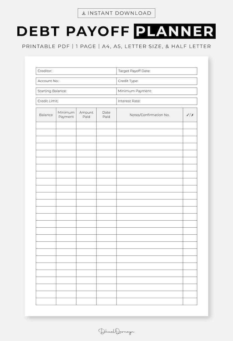 Debt Payoff Planner Printable, Debt Payoff Tracker, Debt Payment ...