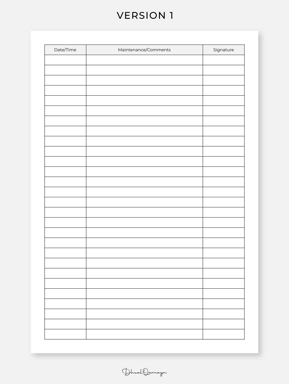 Maintenance Log Printable PDF, A4, A5, Letter, and Half Letter, Instant ...