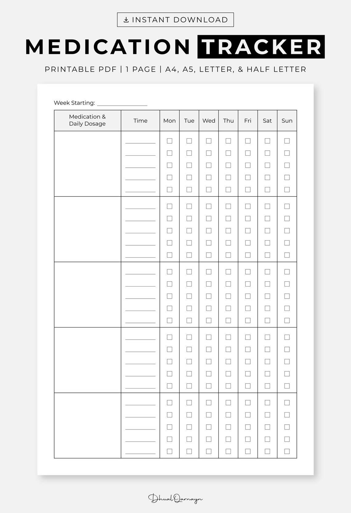 Medication Tracker Printable PDF, Weekly Medication Schedule ...