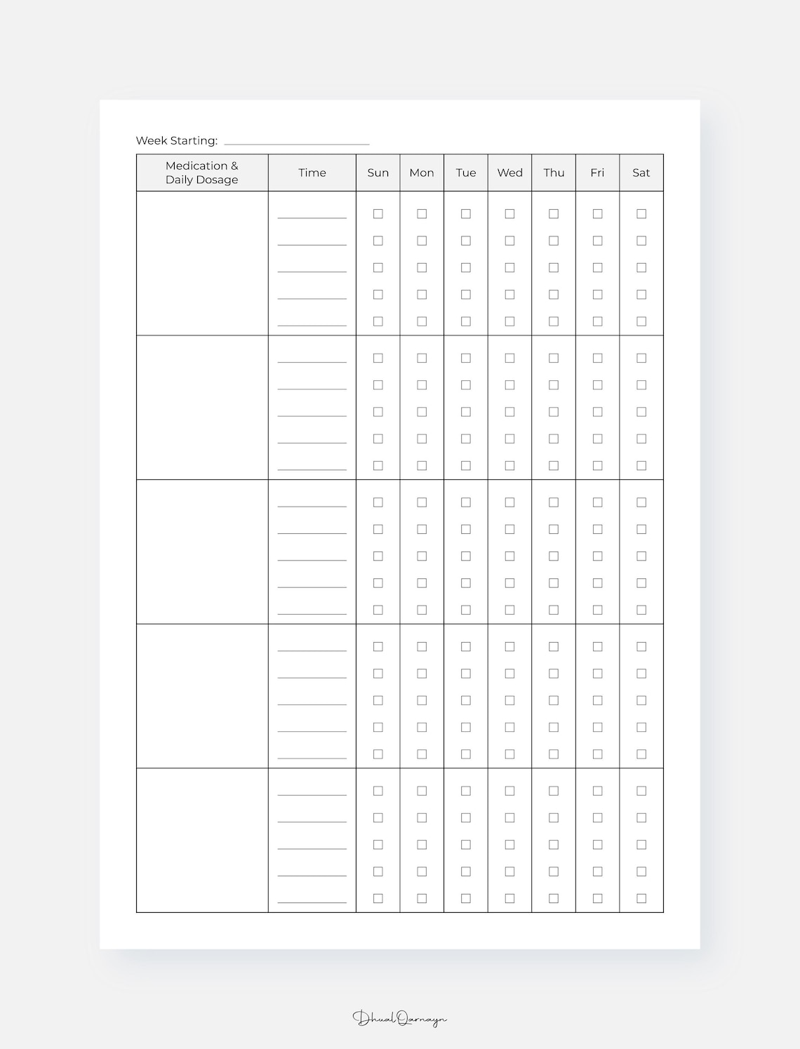 Medication Tracker Printable PDF, Weekly Chart With Checkboxes to Track ...