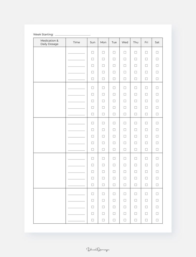 Medication Tracker Printable PDF, Weekly Chart With Checkboxes to Track ...