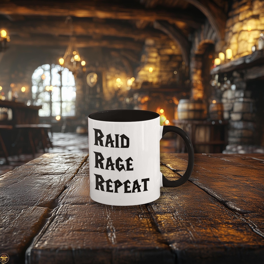 Raid Rage Repeat Mug - White Gamer Coffee Cup With Red, Black, or Red ...