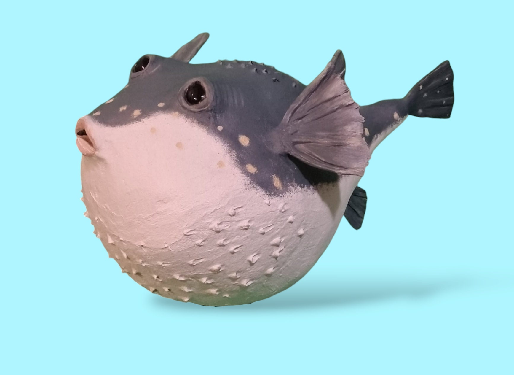 Pufferfish Paper MACHE Clay Handmade Sculpture - Etsy