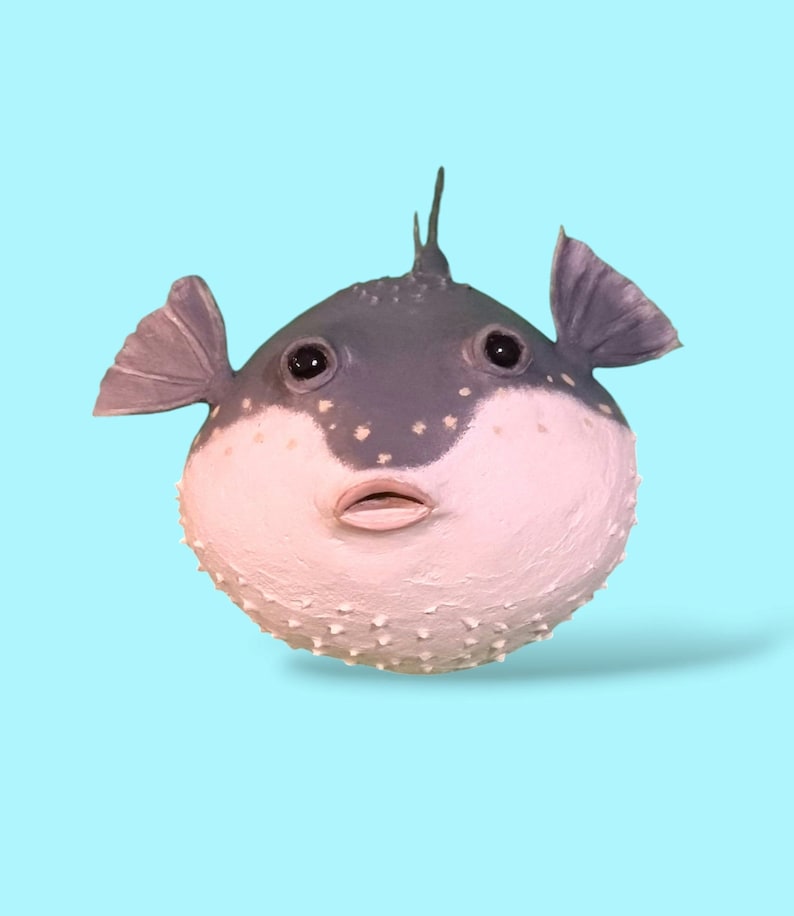 Pufferfish Paper MACHE Clay Handmade Sculpture - Etsy
