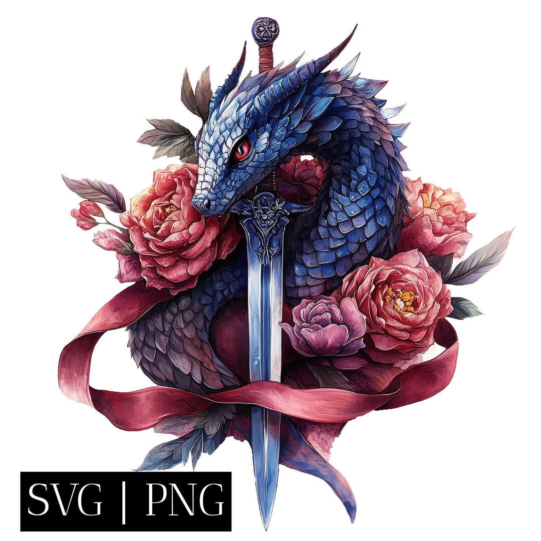 Romantasy Dragon With Sword PNG SVG – Romantasy Clipart, Castlecore ...