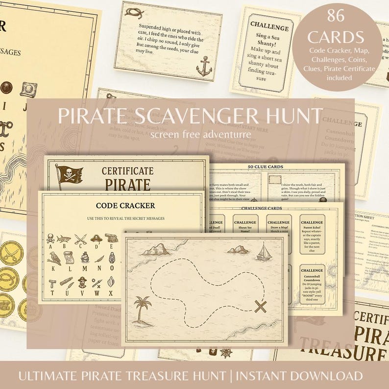 Pirate Scavenger Hunt: Printable Treasure Map & Clue Cards PDF WORD ...
