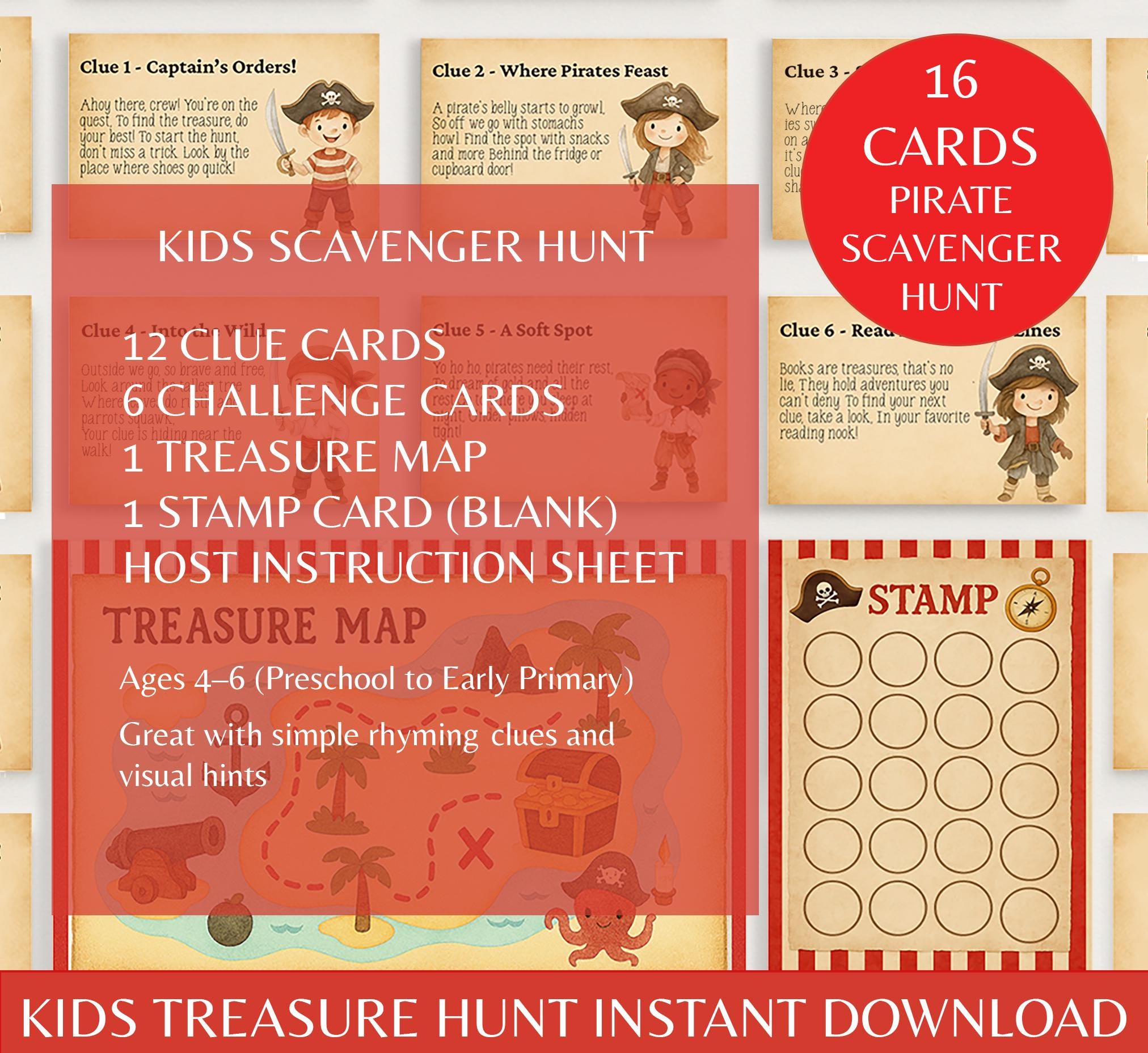 Pirate Scavenger Hunt Kit: Treasure Map, Clues, Challenges (PDF ...