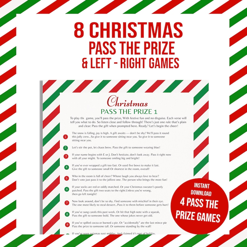 Christmas Pass the Prize Game: Printable Holiday Party Activity (PDF ...
