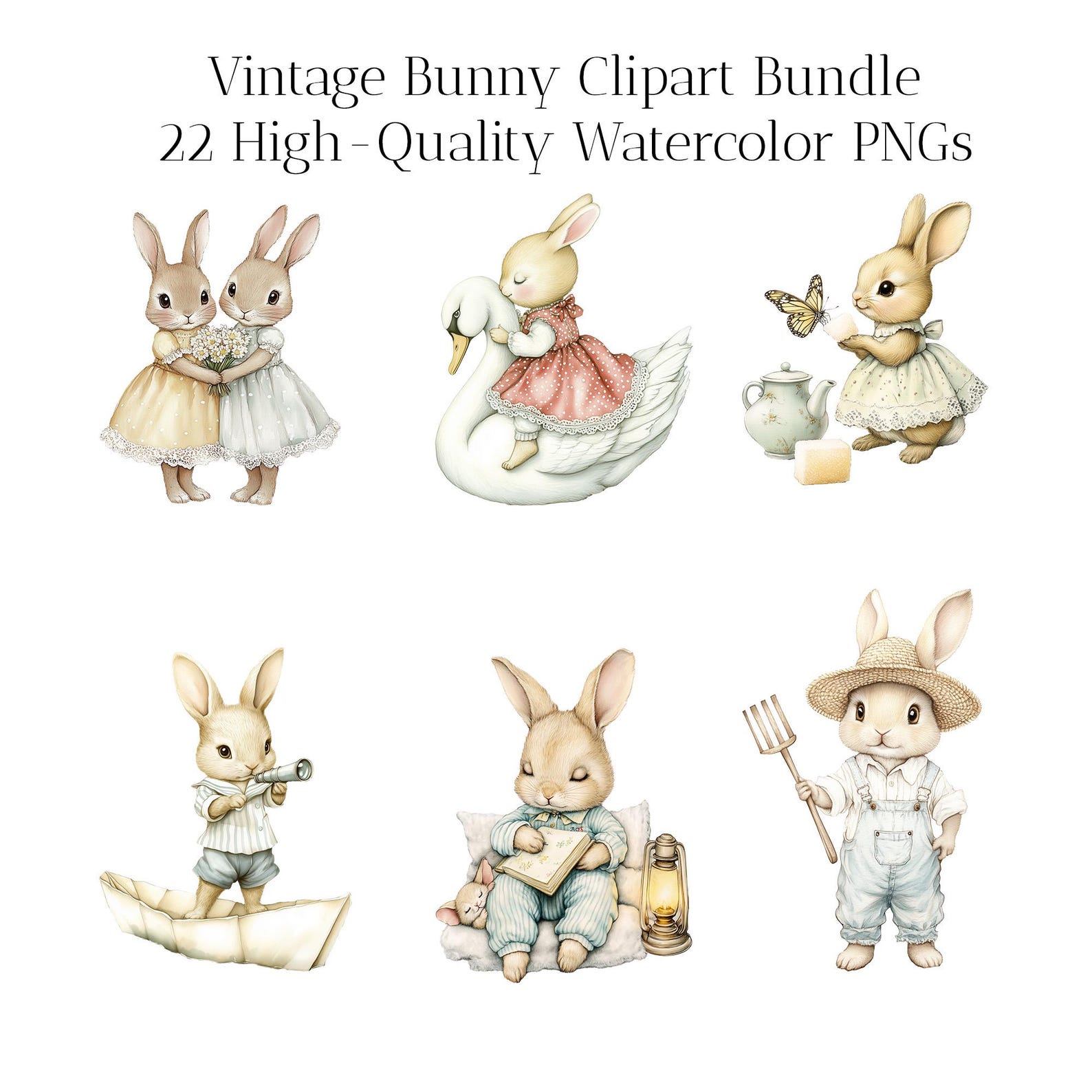 Vintage Bunny Clipart PNG – Spring Watercolor Rabbit Illustration, Cute ...
