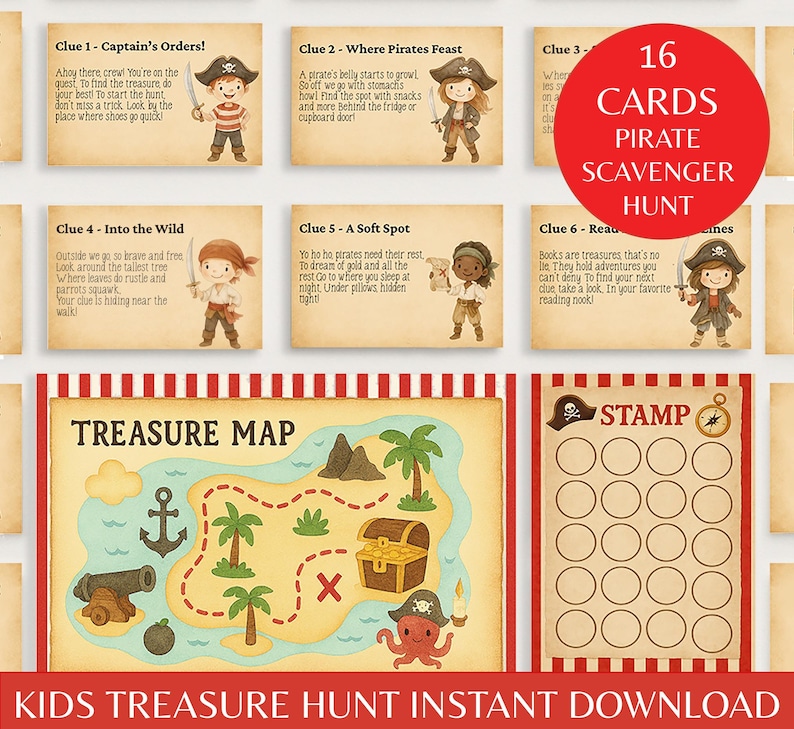 Pirate Scavenger Hunt, Treasure Hunt, Pirate Party Game, Kids Party ...