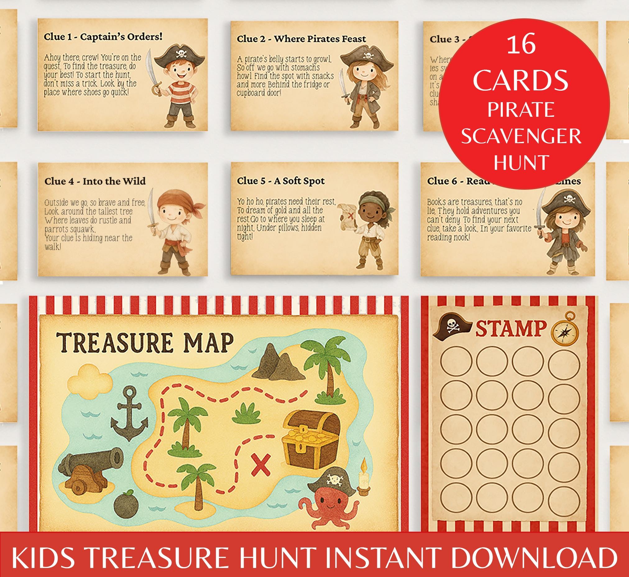 Pirate Scavenger Hunt Kit: Treasure Map, Clues, Challenges (PDF ...