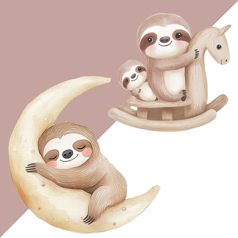 Cute Baby Sloth Clipart, Watercolor Woodland Animal PNG, Cute Sloth ...