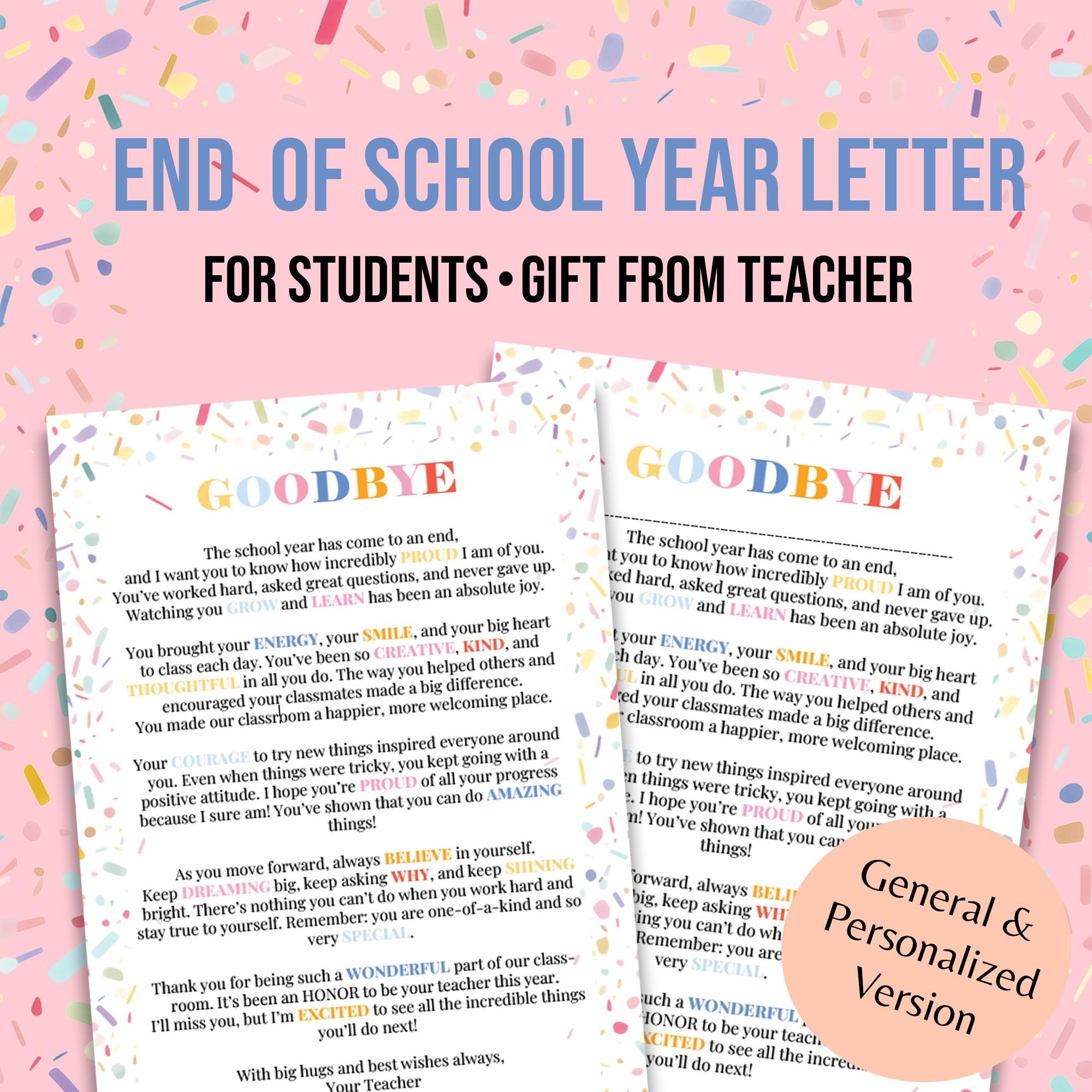 End of School Year Letter for Students – Last Day of School Gift From ...