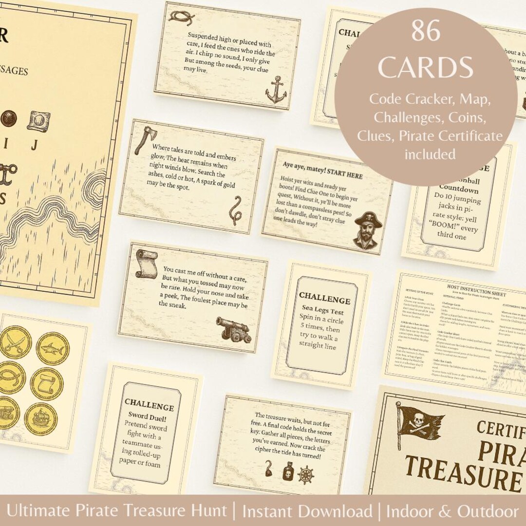 Pirate Scavenger Hunt: Printable Treasure Map & Clue Cards PDF WORD ...