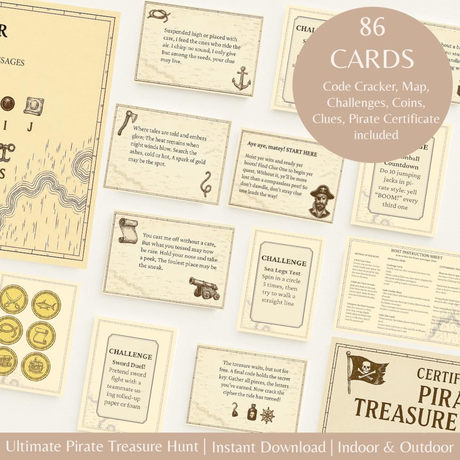 Pirate Scavenger Hunt: Printable Treasure Map & Clue Cards PDF WORD ...
