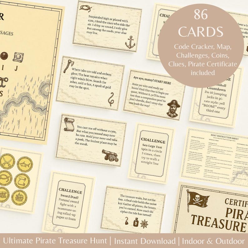 Pirate Scavenger Hunt: Printable Treasure Map & Clue Cards PDF WORD ...