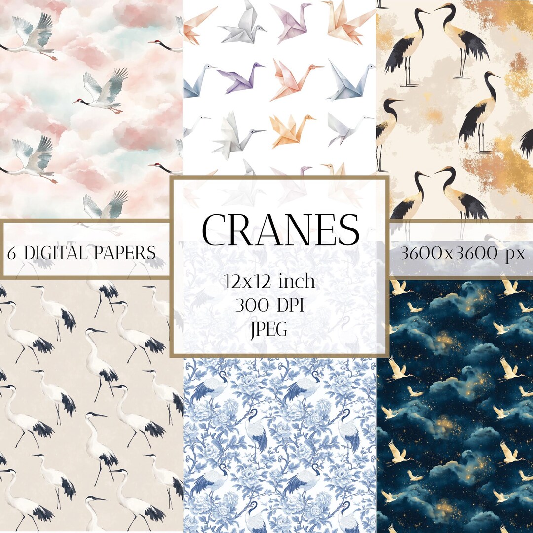 Crane Bird Seamless Digital Paper – Cranes Digital Paper for ...