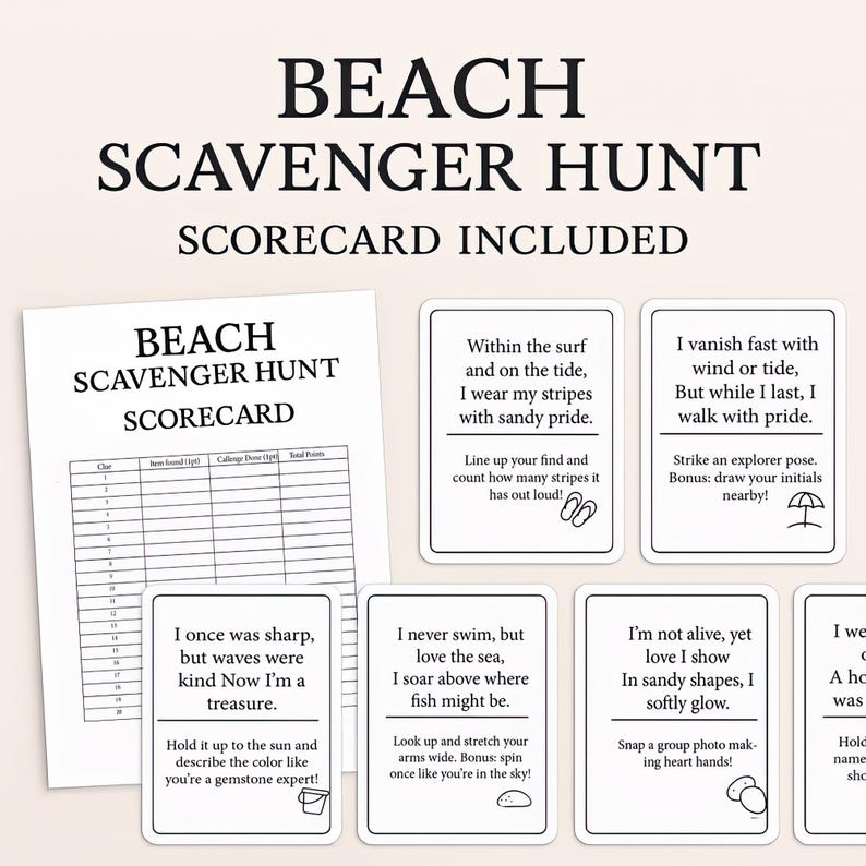 Beach Scavenger Hunt Printable: Fun Family Outdoor Game (instant ...
