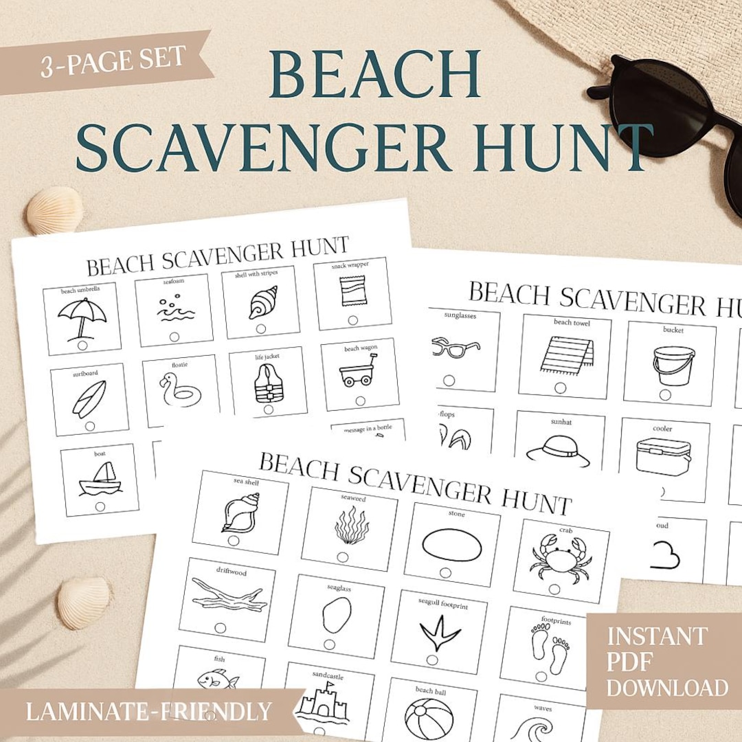 Beach Scavenger Hunt: Kid's Summer Game, Printable Activity (PDF ...