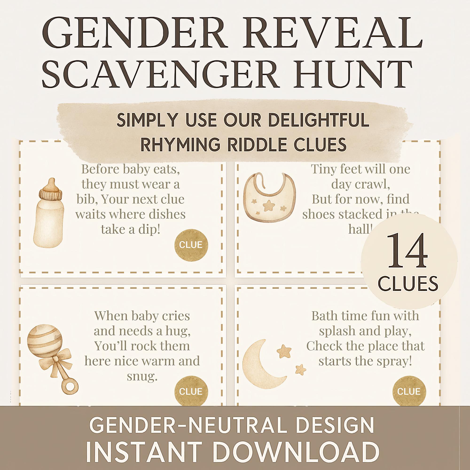 Gender Reveal Scavenger Hunt Clue Cards – Baby Shower Party Game ...