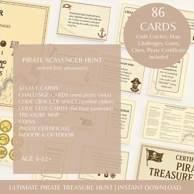 Pirate Scavenger Hunt: Printable Treasure Map & Clue Cards PDF WORD ...
