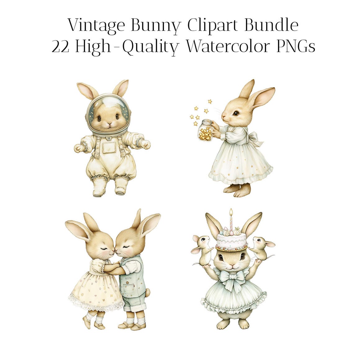 Vintage Bunny Clipart PNG – Spring Watercolor Rabbit Illustration, Cute ...