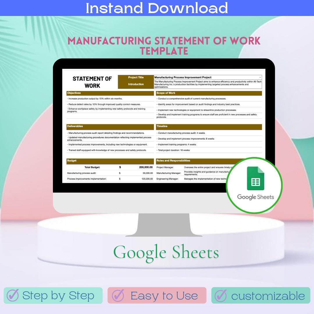 Manufacturing Statement of Work Template Editable SOW for Manufacturing ...