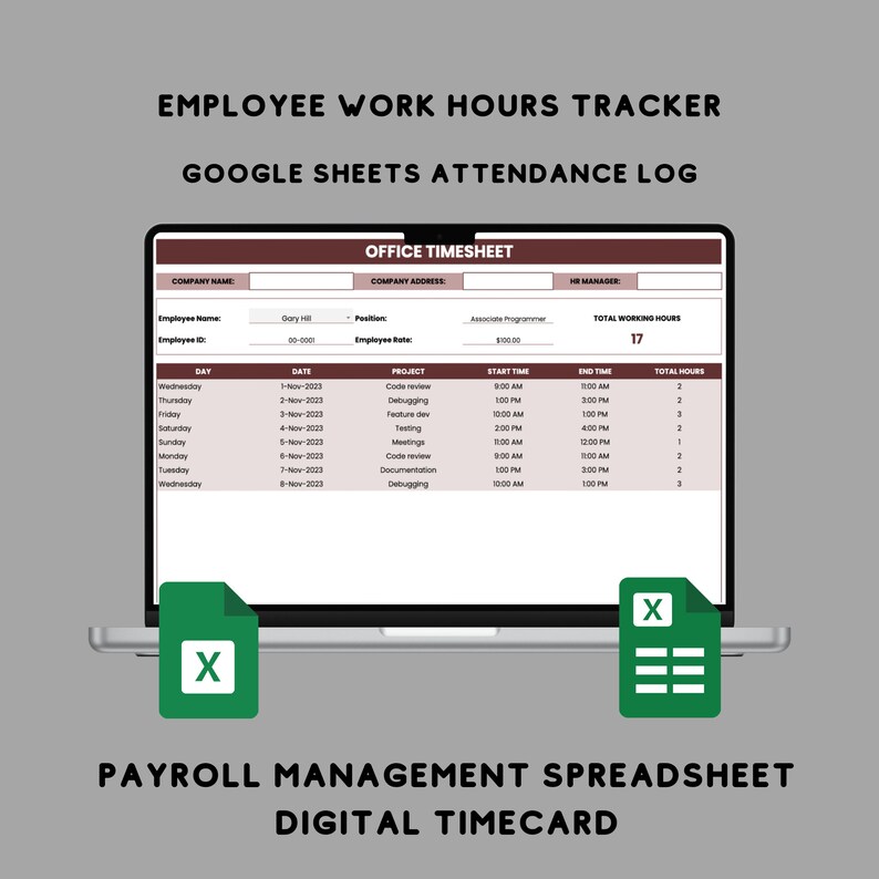 Office Timesheet Template for Google Sheets Easy & Editable Employee ...